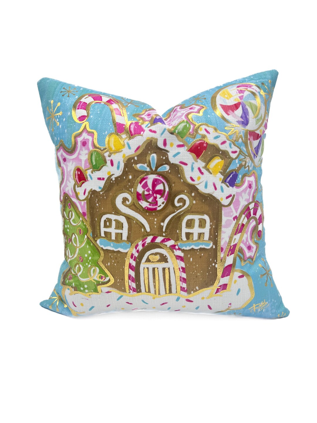 Gold Foil Gingerbread House Pillow || Gold Foil Pillow || Christmas ...