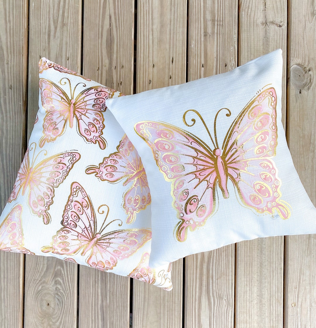 Baby Pink Butterfly Pillow Gold Foil Butterflies Pillow Nursery Pillows ...