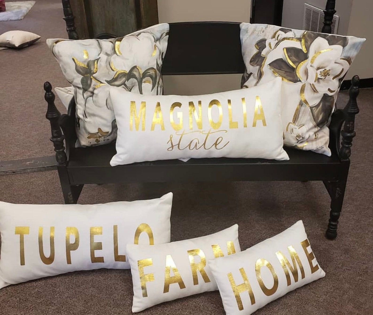 Mississippi Magnolias Pillow Gold Foil Mississippi Art - Etsy