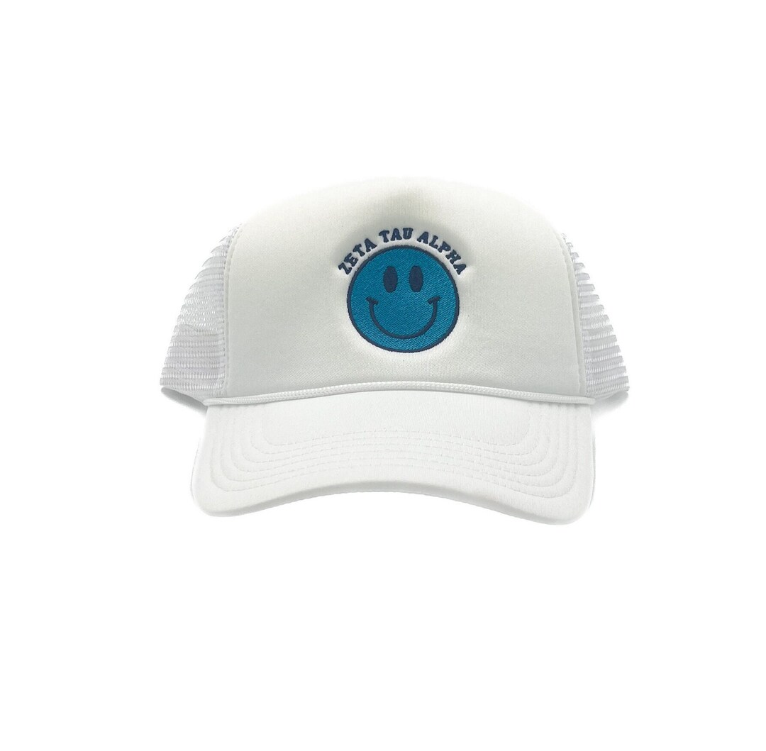 Zeta Tau Alpha Hat || ZTA Hat || Zeta Embroidered Smiley Face Hat ...