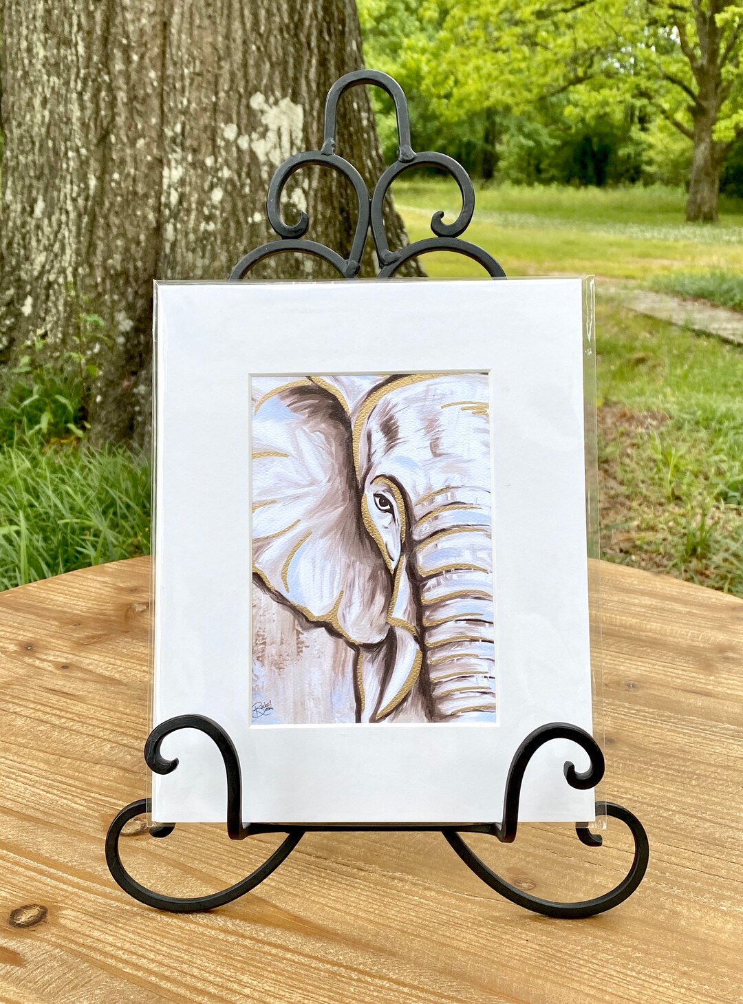 Elephant Print With Hand Painted Gold Accents || Gold Elephant Print - Etsy