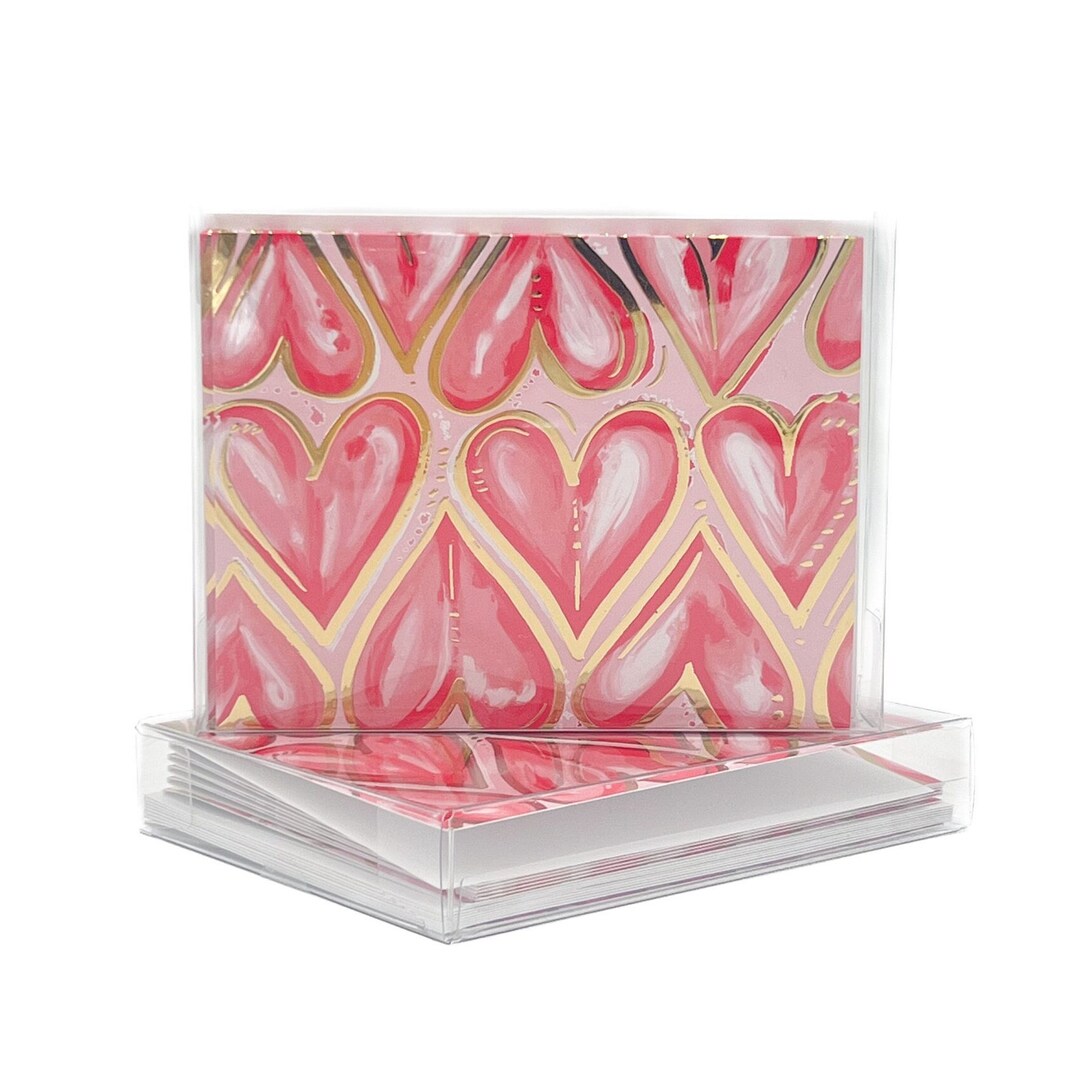 Gold Foil Pink Happy Hearts Folded Notes || Valentines Cards || Hearts ...
