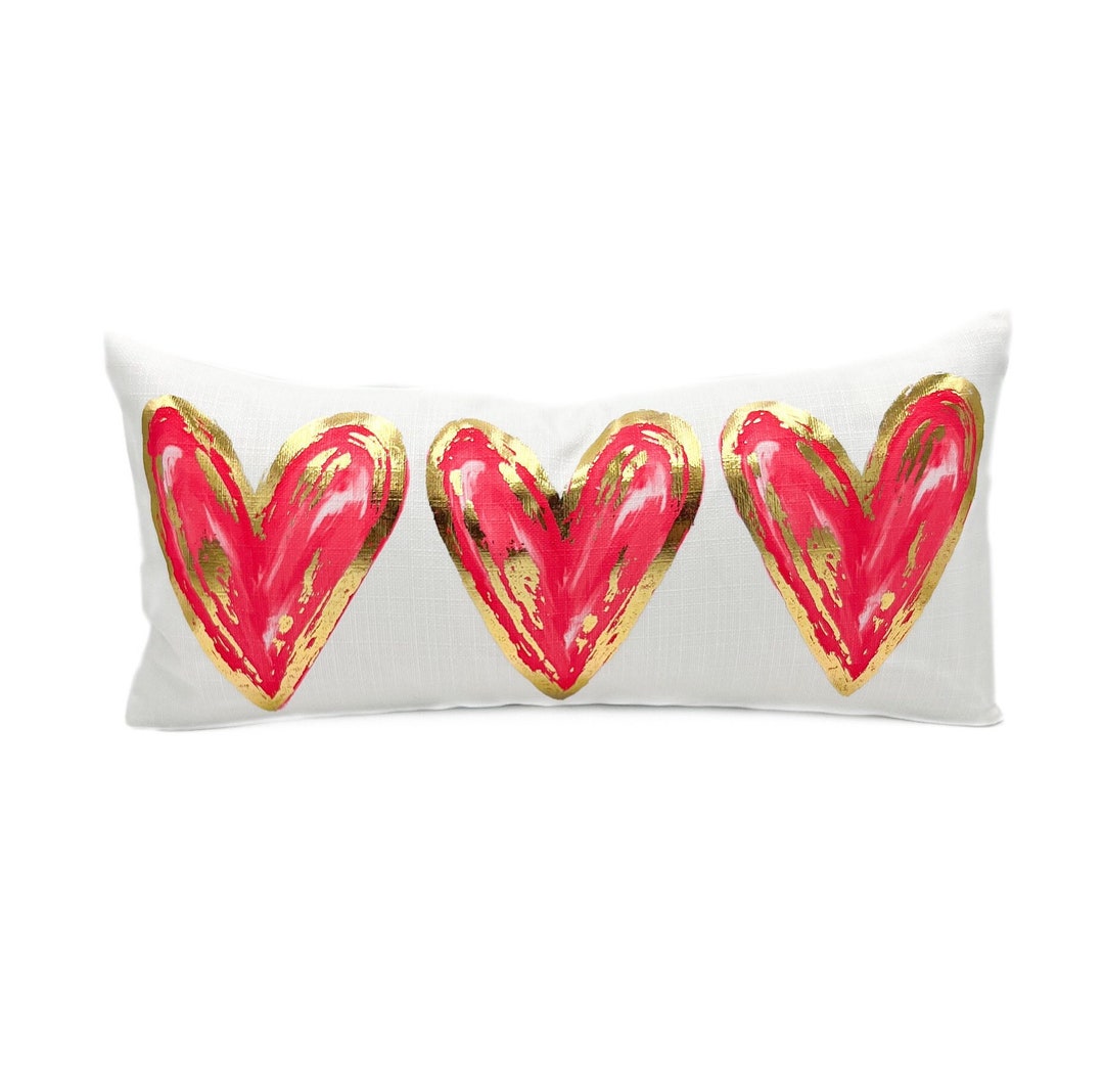 Gold Foil Fluorescent Pink Hearts Lumbar Pillow || Valentines Pillow ...