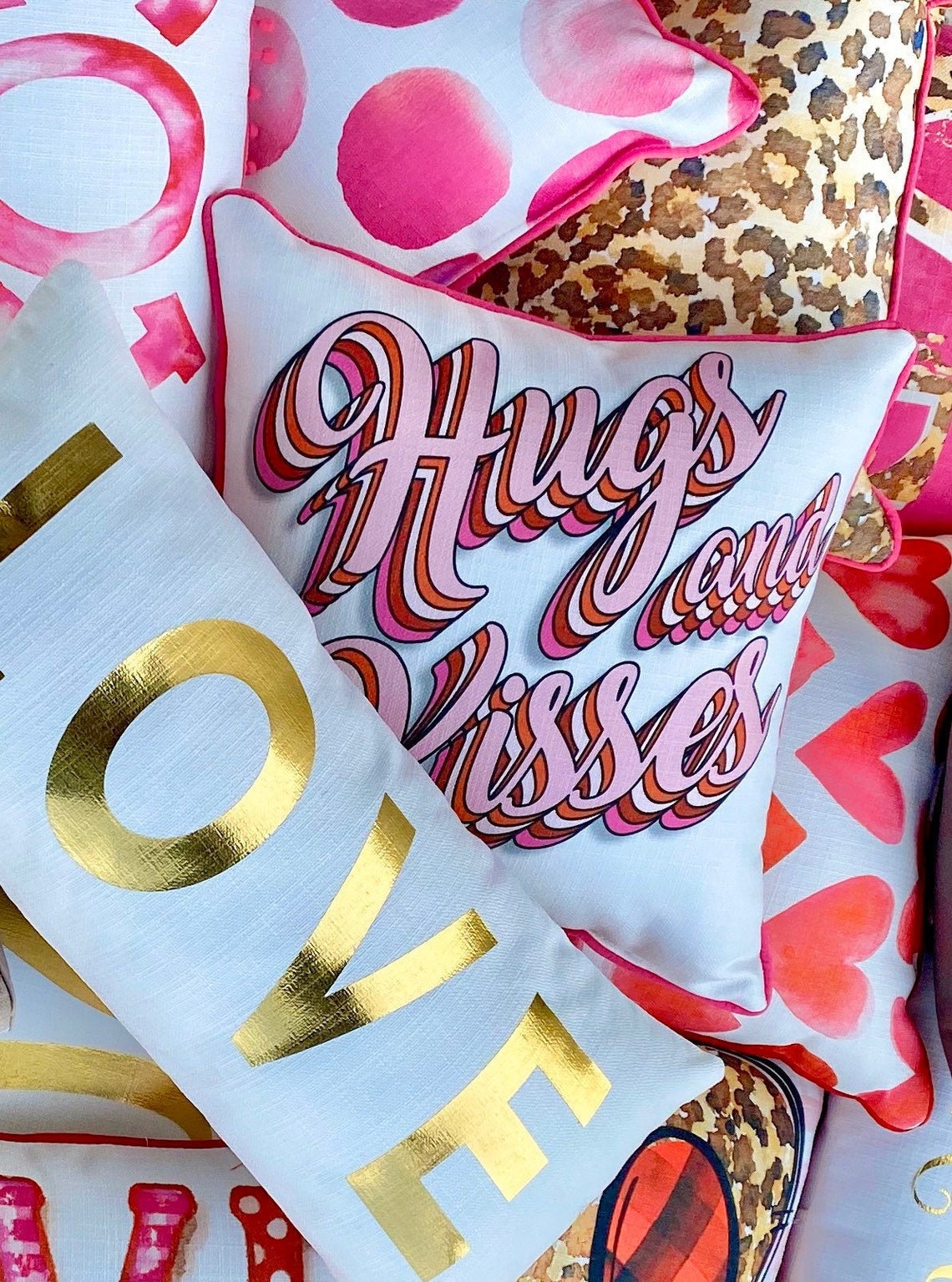 Valentines Pillow Hugs And Kisses Pillow Valentines Etsy