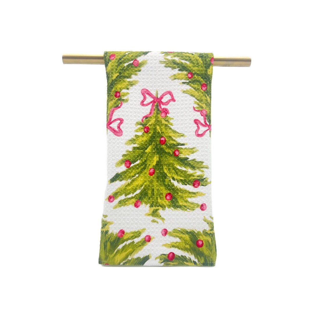 Red Bow Trees Tea Towel || Fun Christmas Decor || Christmas Kitchen ...