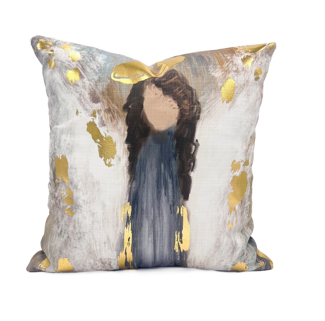 Gold Foil Angel of Mercy Pillow || Gray Angel Pillow || Gold Foil Angel ...