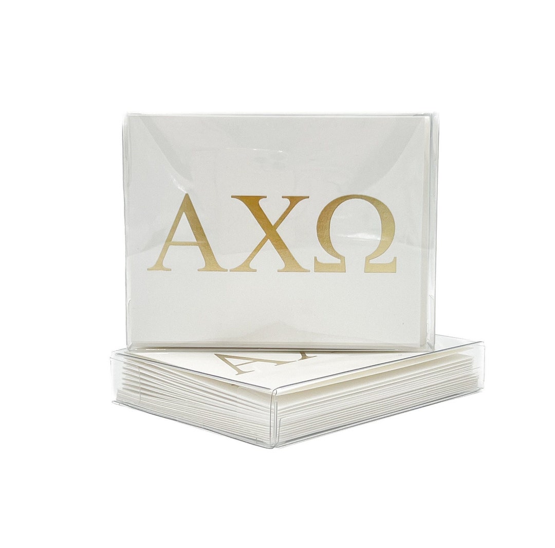 Alpha Chi Omega Box of 8 Gold Foil Folded Notes AXO Note Cards Sorority ...
