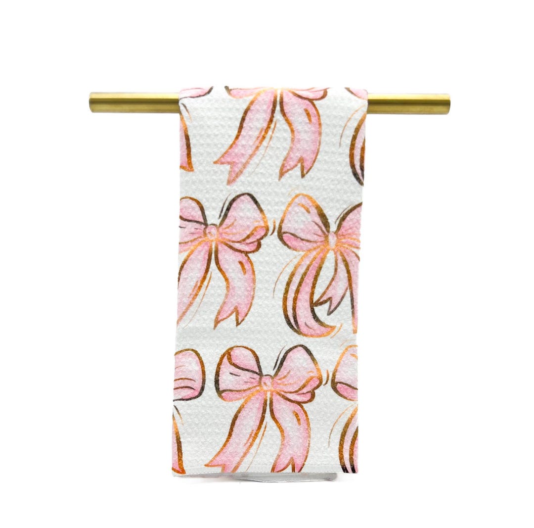 Light Pink Bows Tea Towel || Bows Kitchen Towel || Pink Bows Hand Towel ...