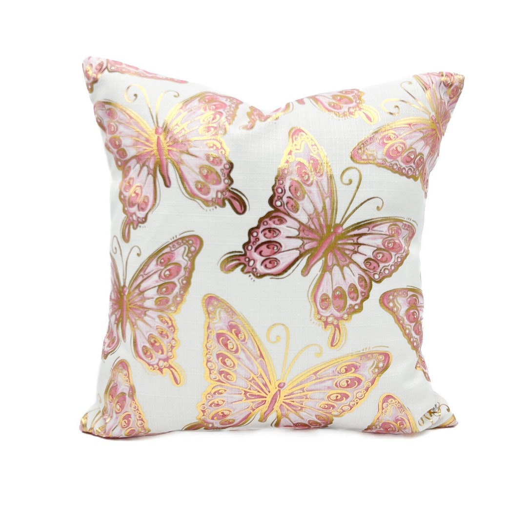 Baby Pink Butterfly Pillow || Gold Foil Butterflies Pillow || Nursery ...