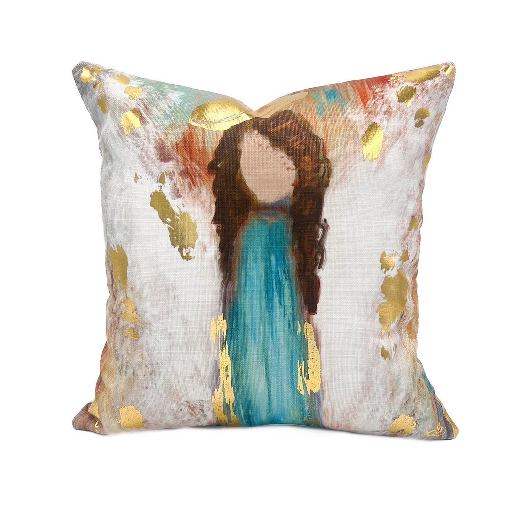 Gold Foil Angel of Kindness Pillow || Turquoise & Brown Angel Pillow ...