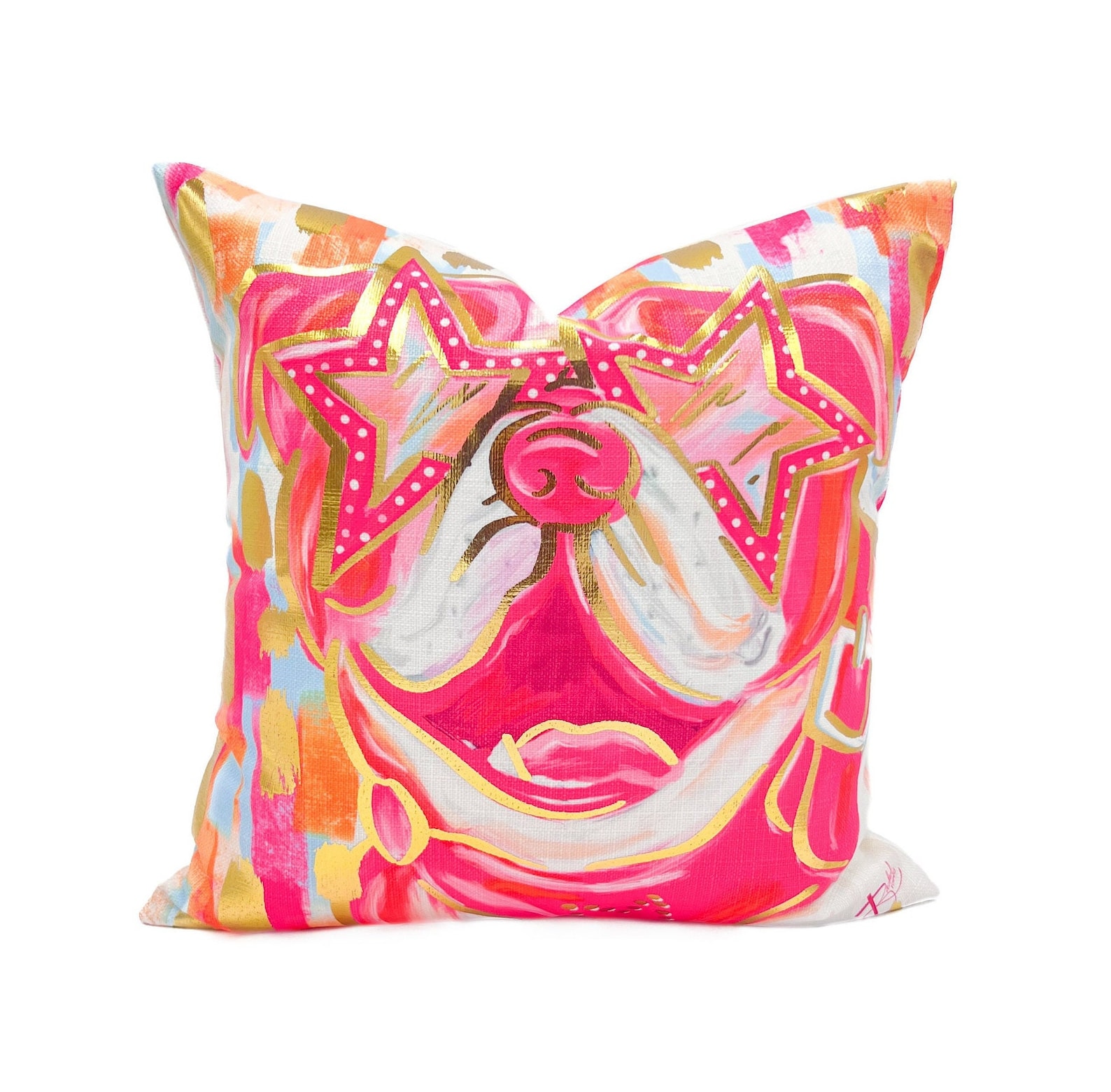 Gold Foil Preppy Pink Bulldog Pillow Mississippi State Bully Pillow MSU ...