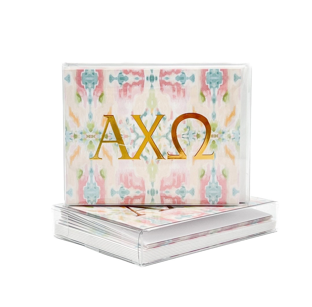 Kaleidoscope Alpha Chi Omega Box of 8 Gold Foil Folded Notes AXO Note ...