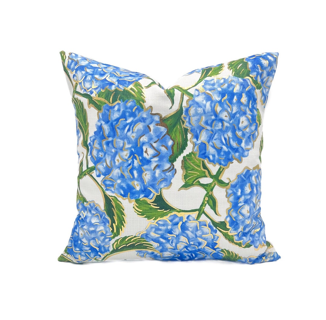 Gold Foil Blue Hydrangeas Pillow || Hydrangea Pillow || Spring Pillow - 1100 - Etsy
