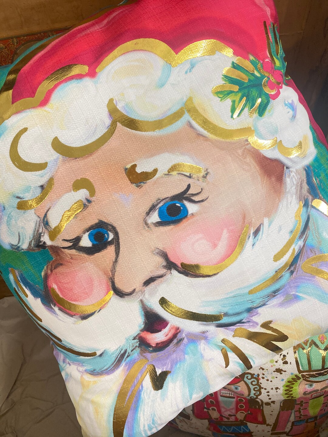 Colorful Golden Santa Pillow Christmas Pillow Jewel Tone Christmas 700 ...