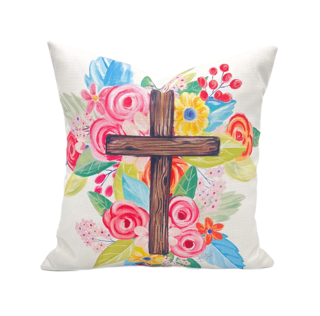 Easter Cross Pillow || Floral Cross || Easter Decor - 172 - Etsy