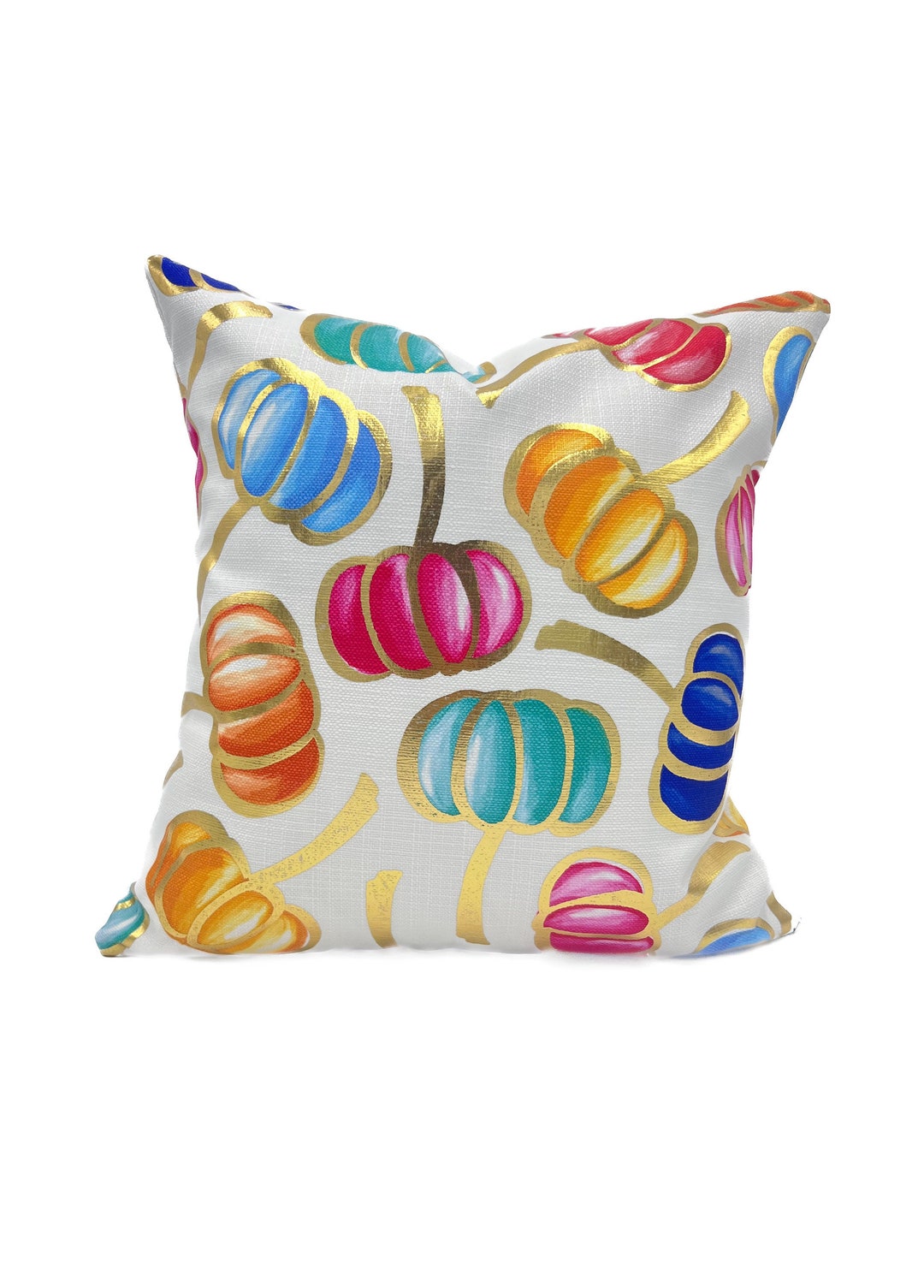 Gold Foil Colorful Falling Pumpkins Pillow || Pumpkin Pillow || Fall ...