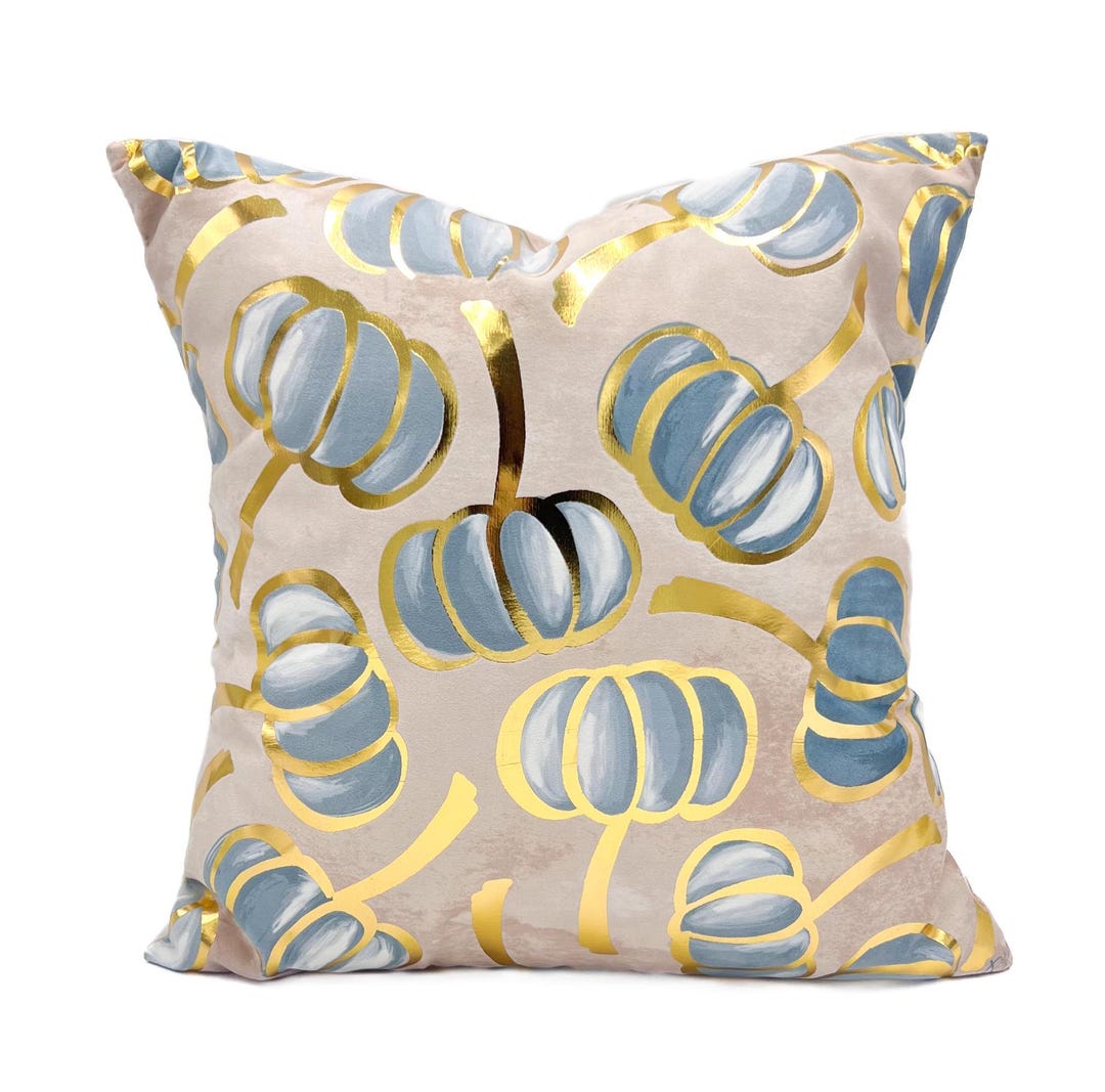 Gold Foil Blue Falling Pumpkins || Fall Pillow || Pumpkin Pillow - 1346 ...