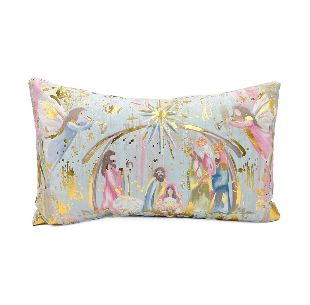 Gold Foil Pastel Nativity Pillow || Christmas Pillow || Holiday Decor ...