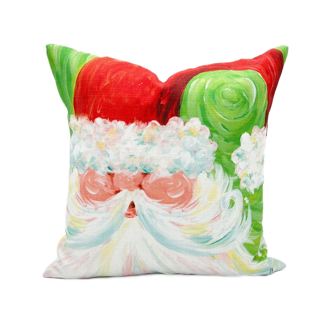 Swirly Santa Pillow || Whimsical Santa Art Pillow || Christmas Pillow ...