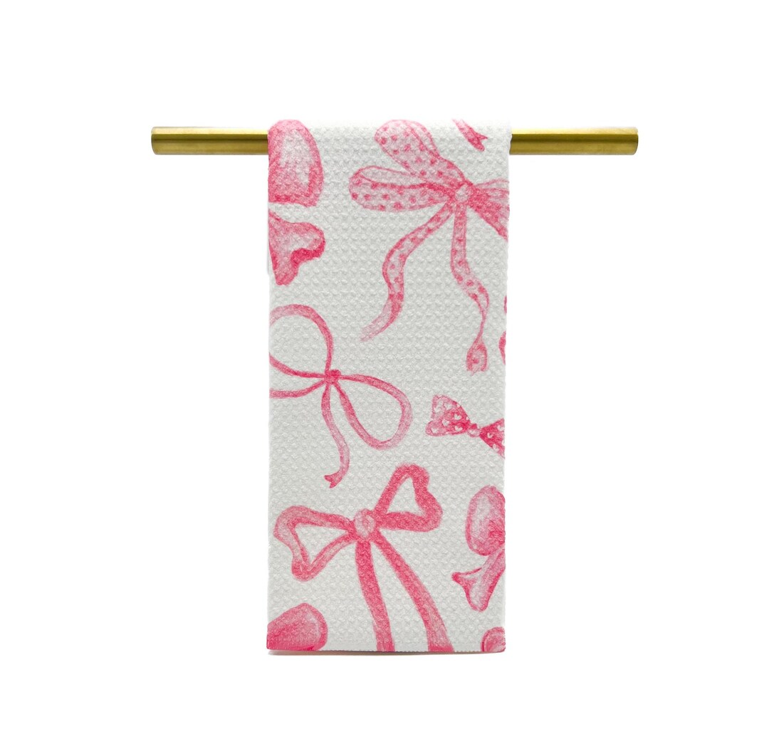 Pretty Pink Bows Tea Towel || Spring Kitchen Towel || Pink Bows Hand ...