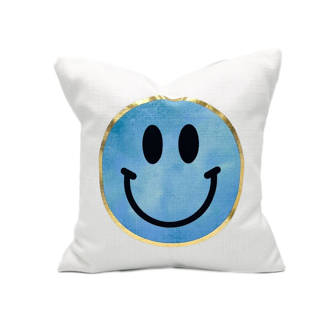 Turquoise Gold Foil Smiley 16x16 Pillow - 601 - Etsy