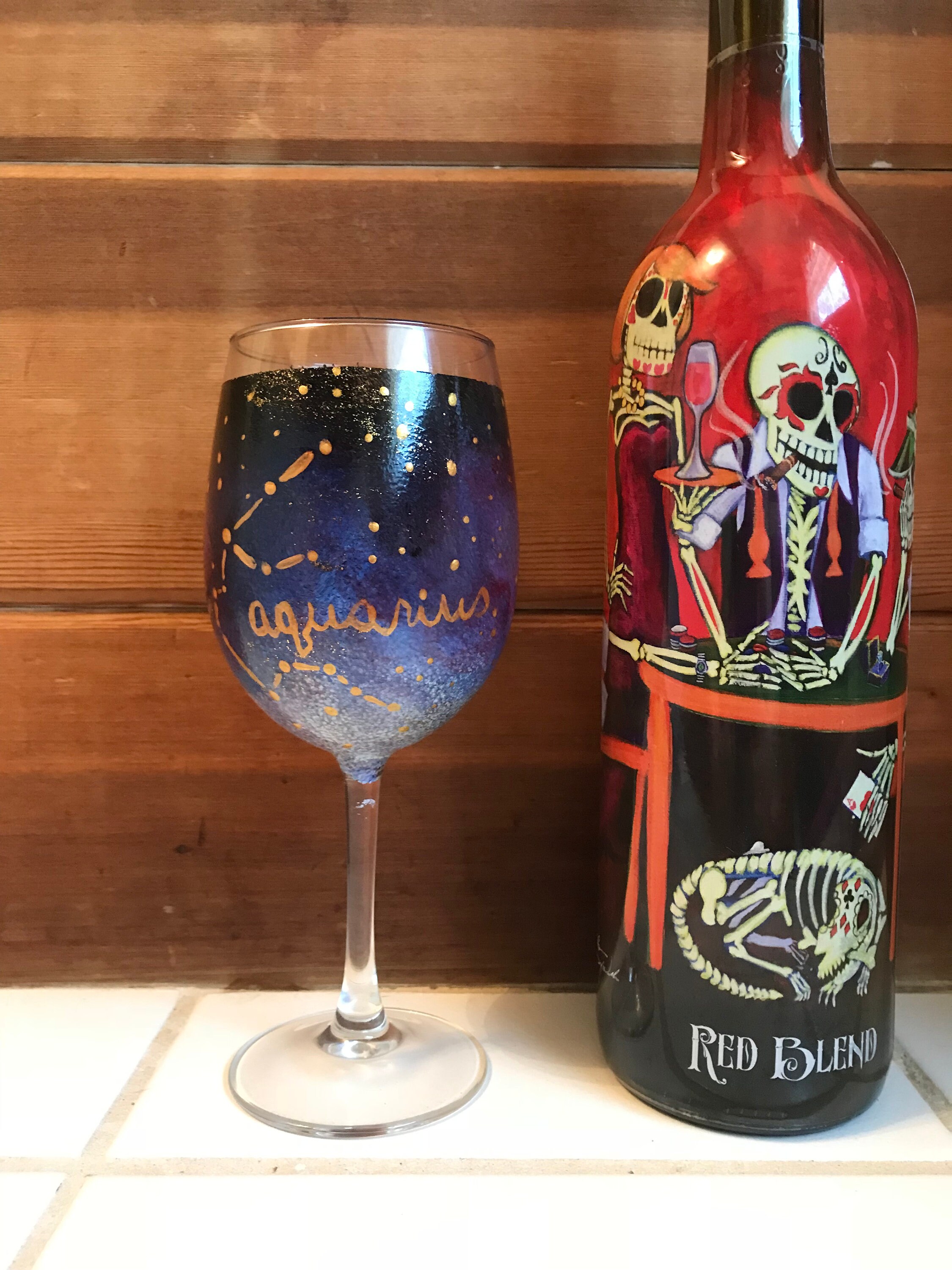 Aquarius Galaxy Wine Glass | Etsy