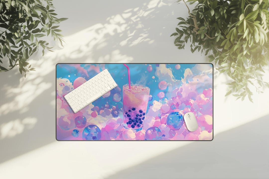 Bubble Tea Desk Mat, Boba Tapioca Anime Work Pad, Cute Kawaii Mouse Pad ...