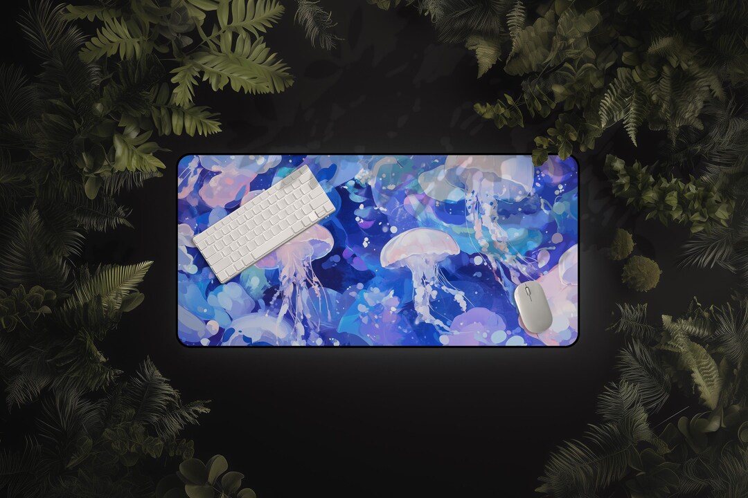Jellyfish Desk Mat, Ocean Vibes Work Mat, Sea Creature Desk Accessories ...