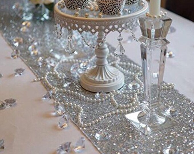 Sparkly Silver Christmas Sequin Table Runner, Sequin Linen, Sequin ...