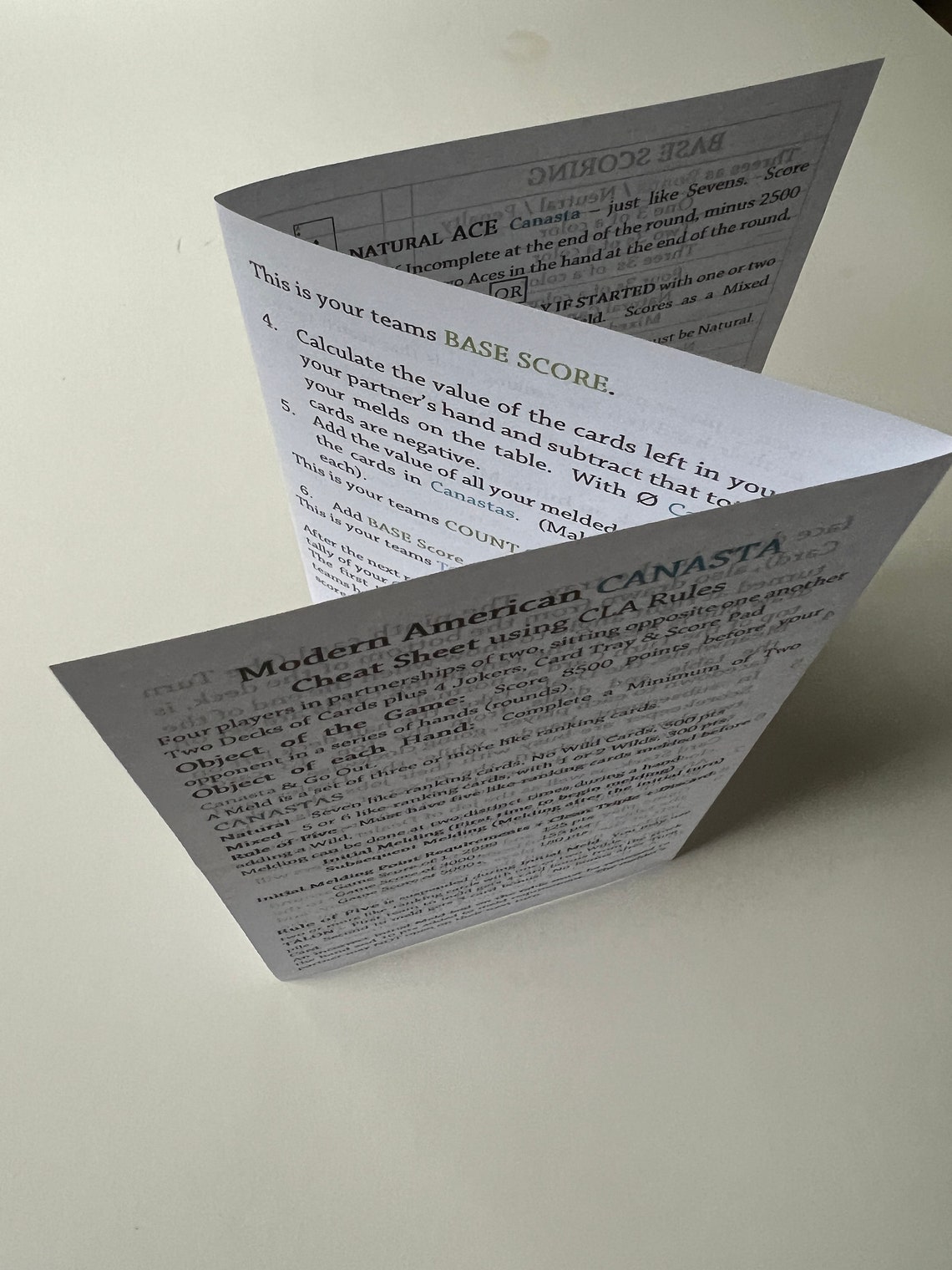 Mini Rules Sheet for Modern American Canasta, Downloadable and Ready ...