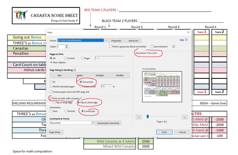 Canasta Score Sheet for Intermediates, PDF Download & Print - Etsy