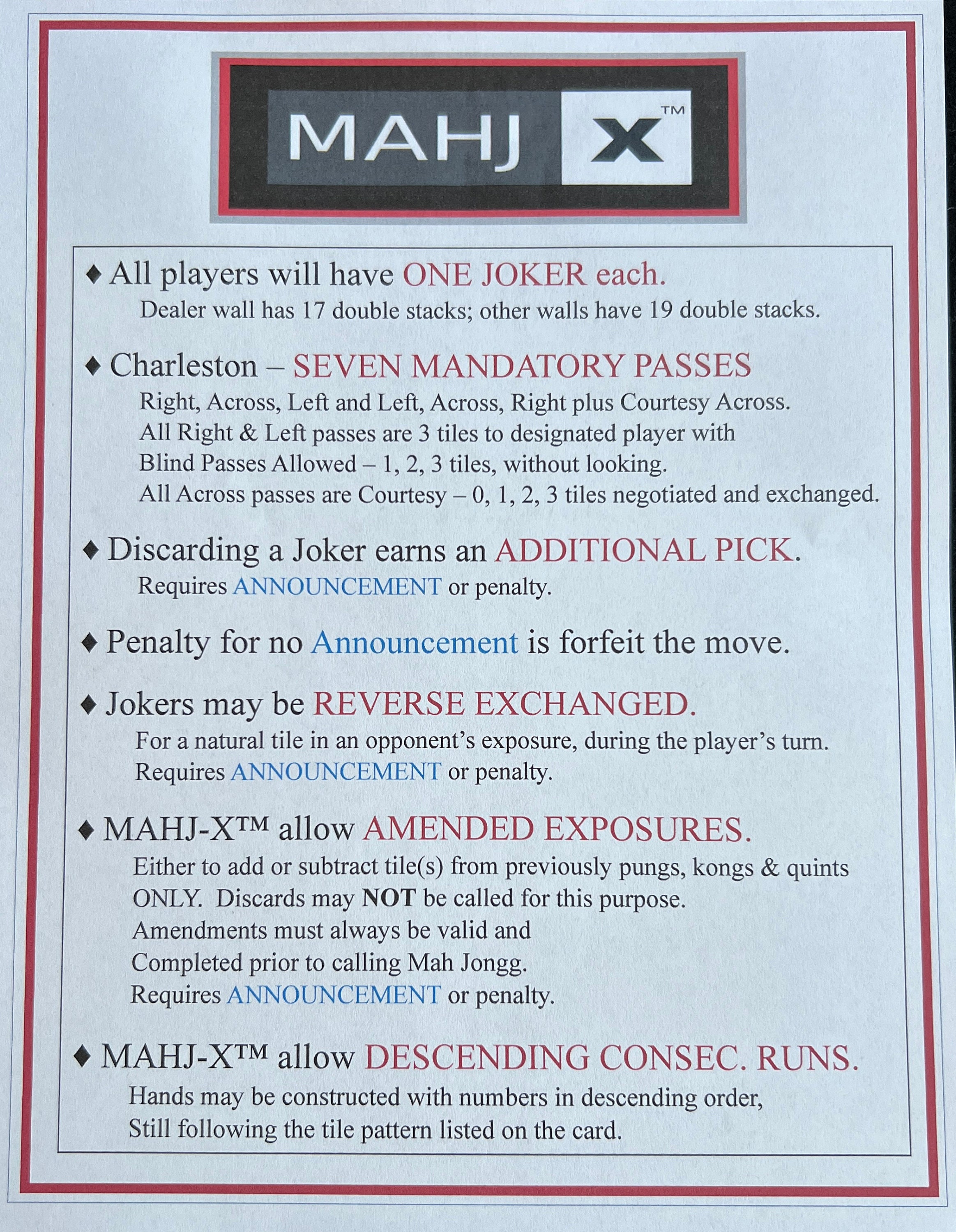 MAHJ-X TM Amended Rules Table Top Digital Display - Etsy