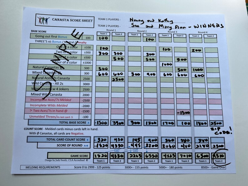Canasta Score Pad, 50 Sheets - Etsy