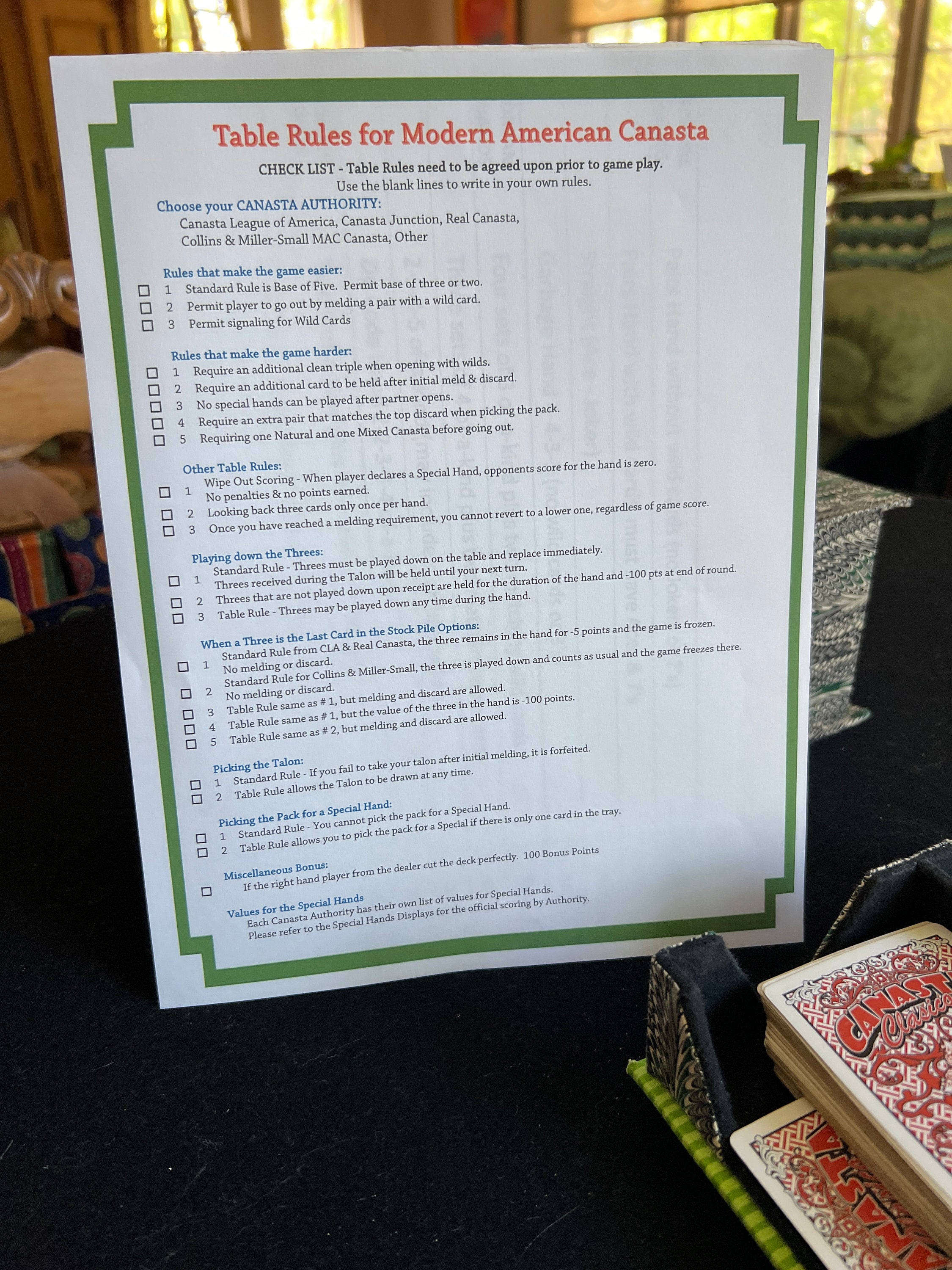 House RULES for Modern American Canasta - Check List - Etsy