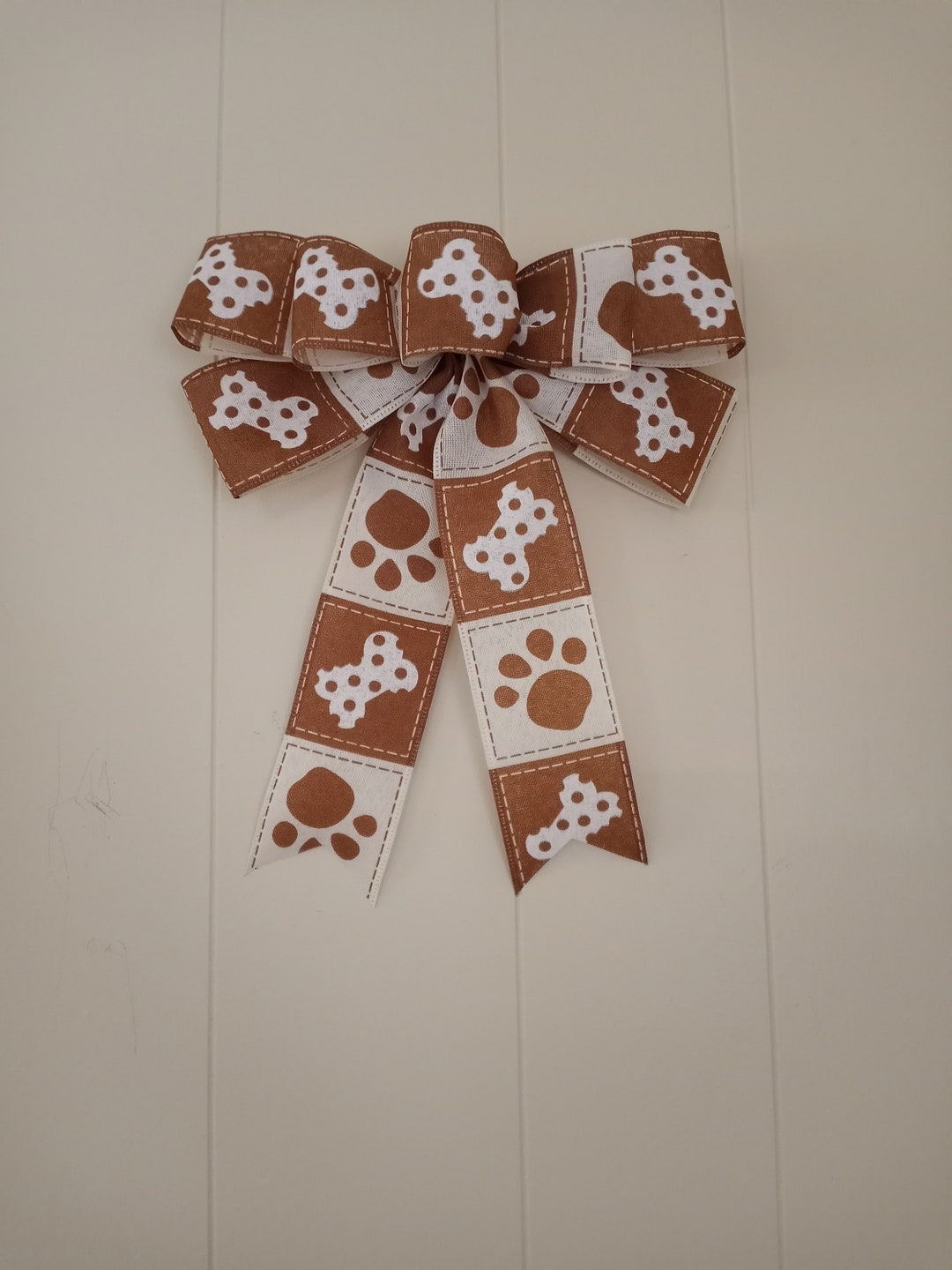 Dog Bow for Wreaths, Brown and Beige Wreath Bow, Interchangeable Wreath ...