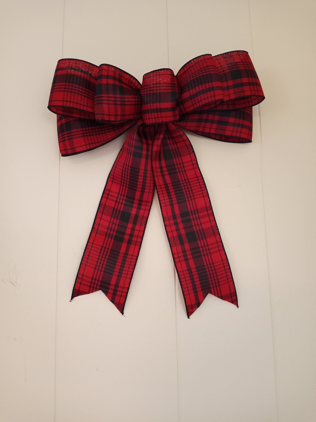 Red and Black Plaid Bow, Red and Black Bow for Wreaths, Triple Loop Bow ...