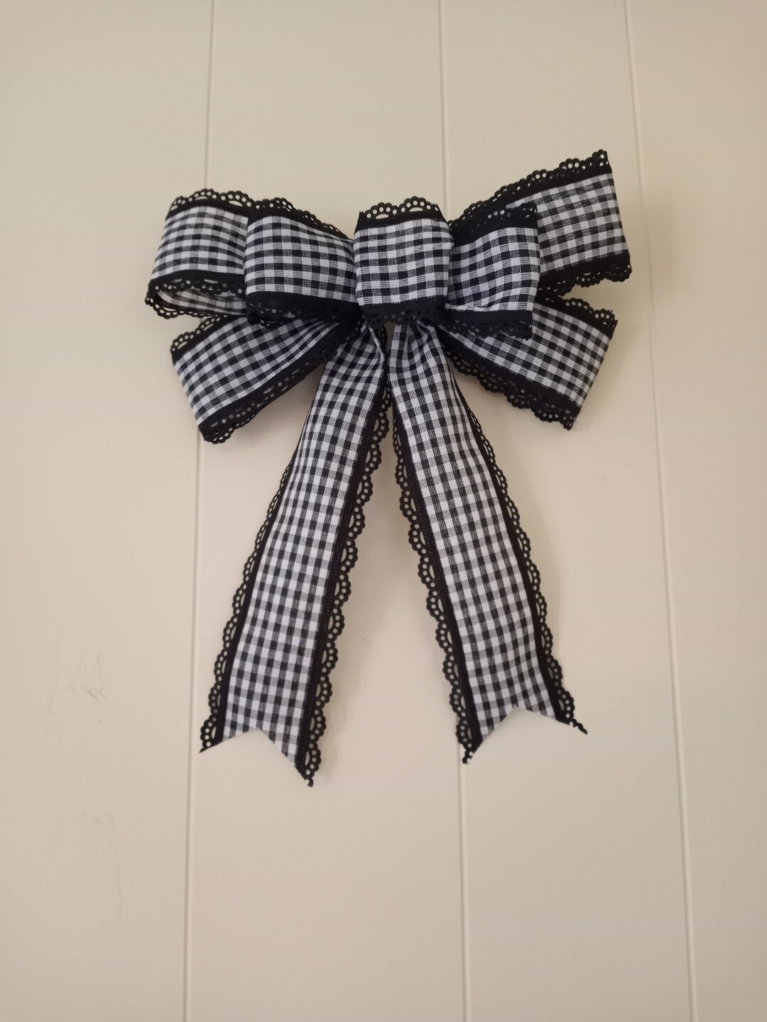 Black and White Buffalo Check Bow, Black and White Wreath Bow, Buffalo ...