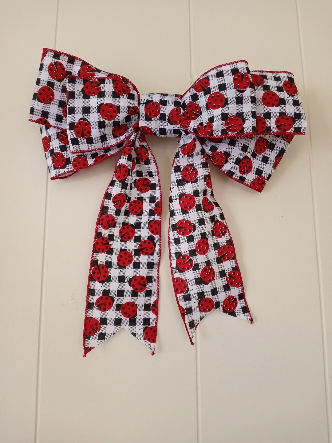 Lady Bug Bow for Wreaths, Buffalo Plaid Ladybug Bow, Lantern Bow for ...