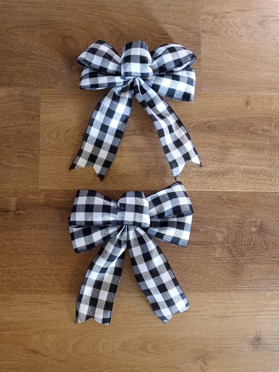 Set of 2 Buffalo Plaid Bows, Black and White Wreath Bows, Buffalo Plaid ...