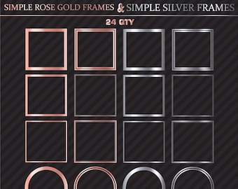 24 Simple Metallic Silver and Rose Gold Frames Clip Art Set - Etsy