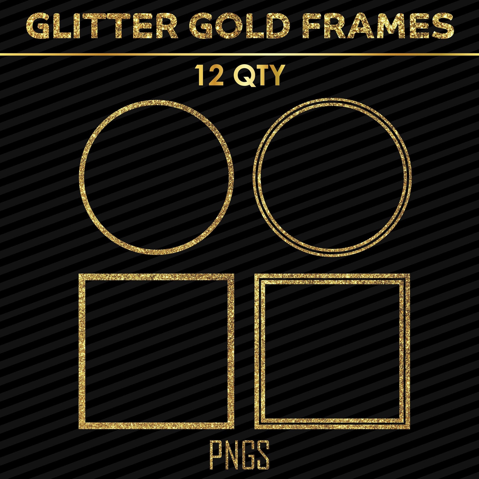 12 Gold Glitter Frames Clip Art Circle Square Sparkle - Etsy