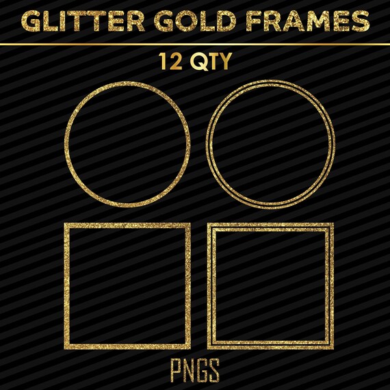 12 Gold Glitter Frames Clip Art Circle Square Sparkle - Etsy