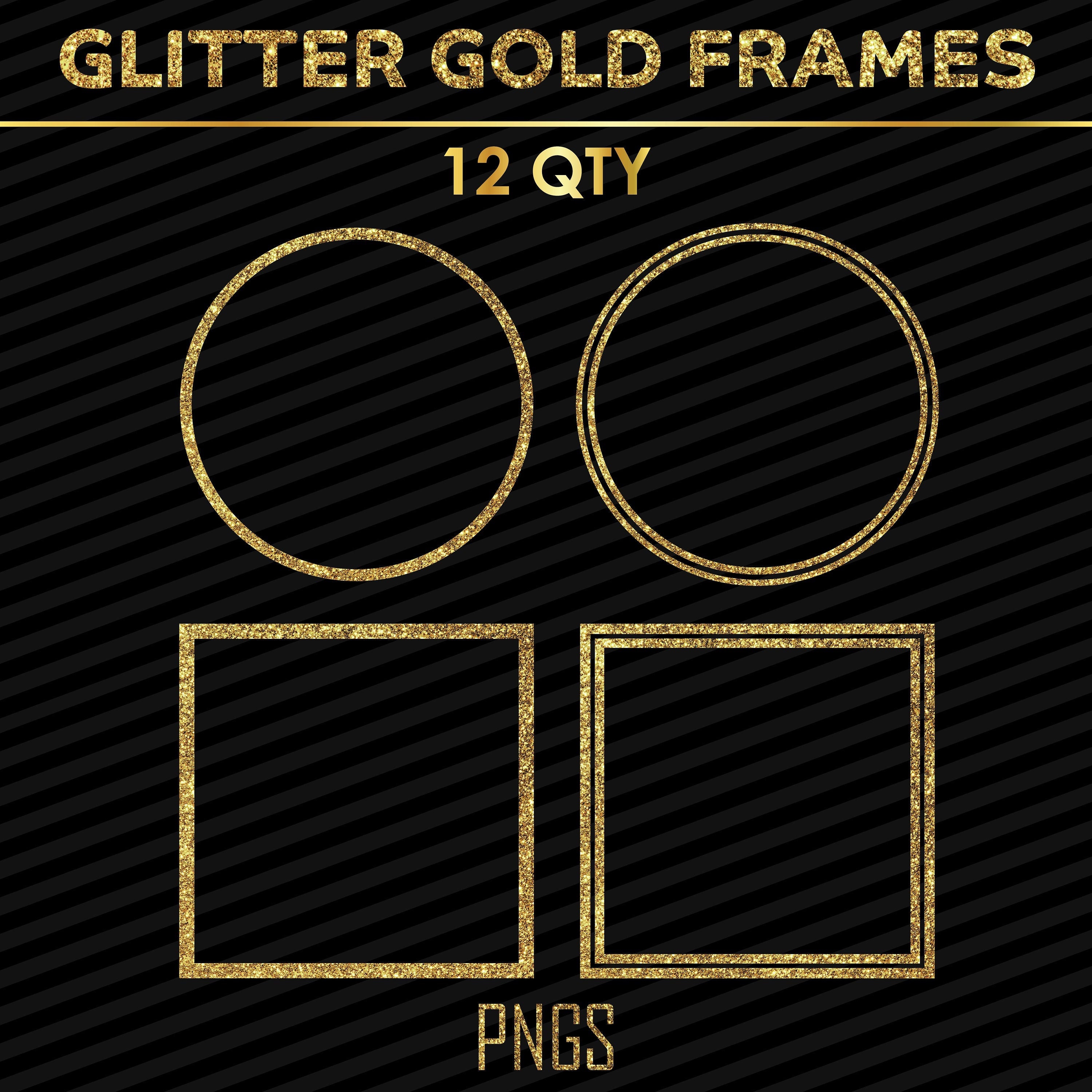 12 Gold Glitter Frames Clip Art Circle Square Sparkle - Etsy