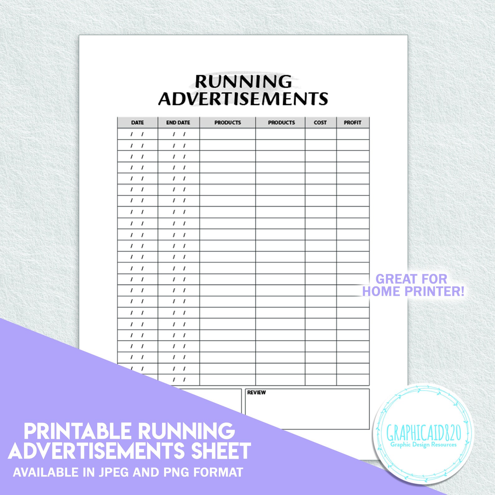 Advertisement Tracker Template | Simple One Sheet Printable Ads Planner ...