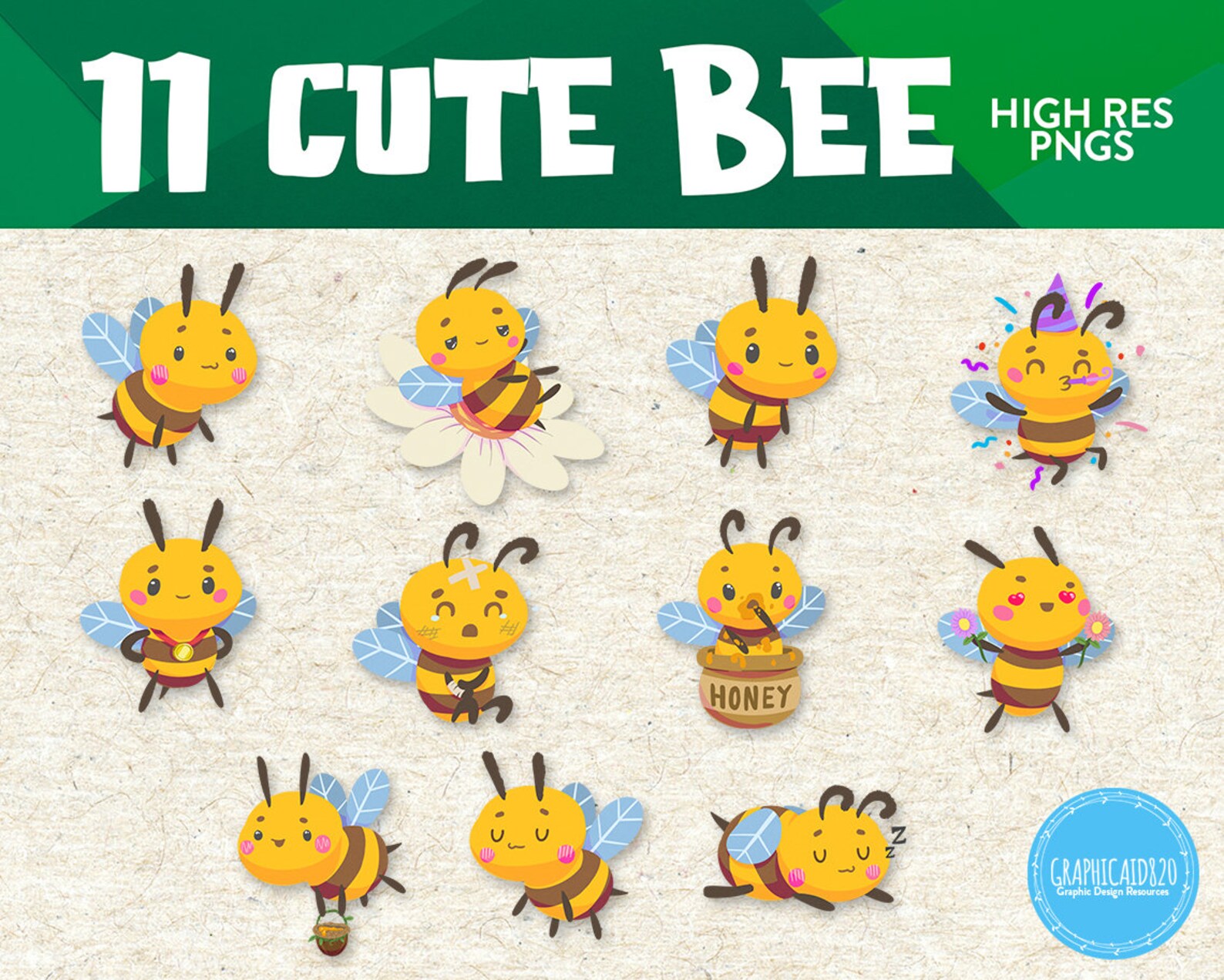Bees Clipart Set Cute Kawaii Honeybee Hive Printable File Clip Art Bee ...