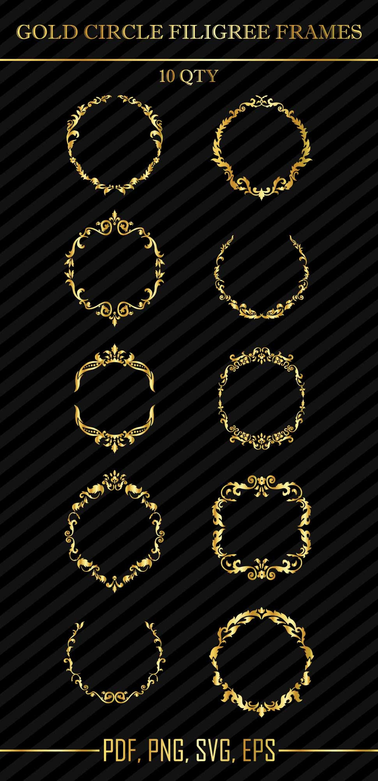 10 Filigree Metallic Gold Frames Clip Art Circle Flourish Header ...