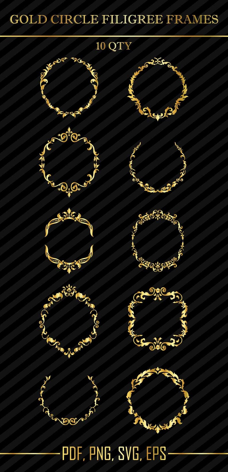 10 Filigree Metallic Gold Frames Clip Art Circle Flourish Header ...