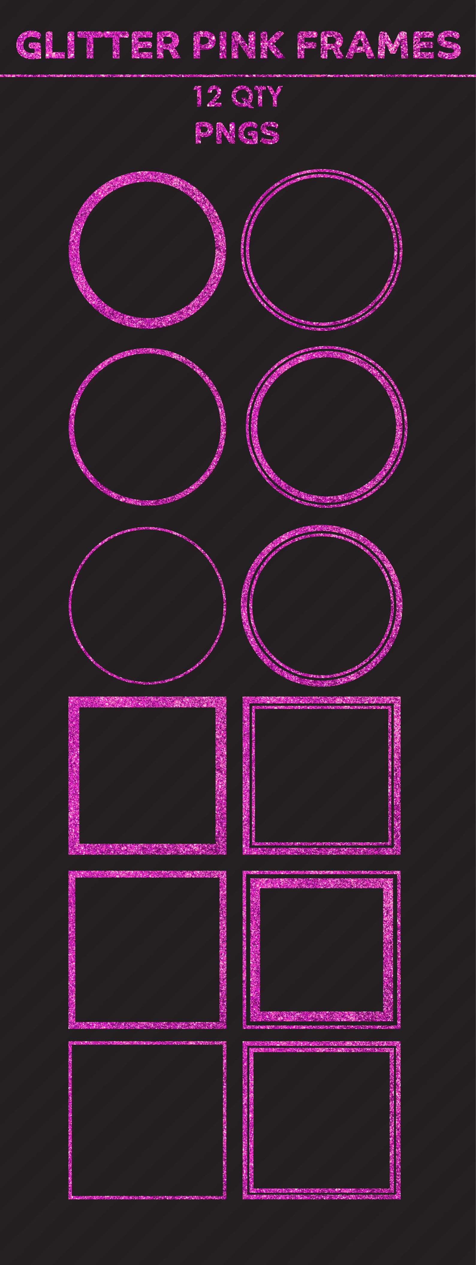 12 Pink Glitter Frames Clip Art Circle Square Sparkle - Etsy