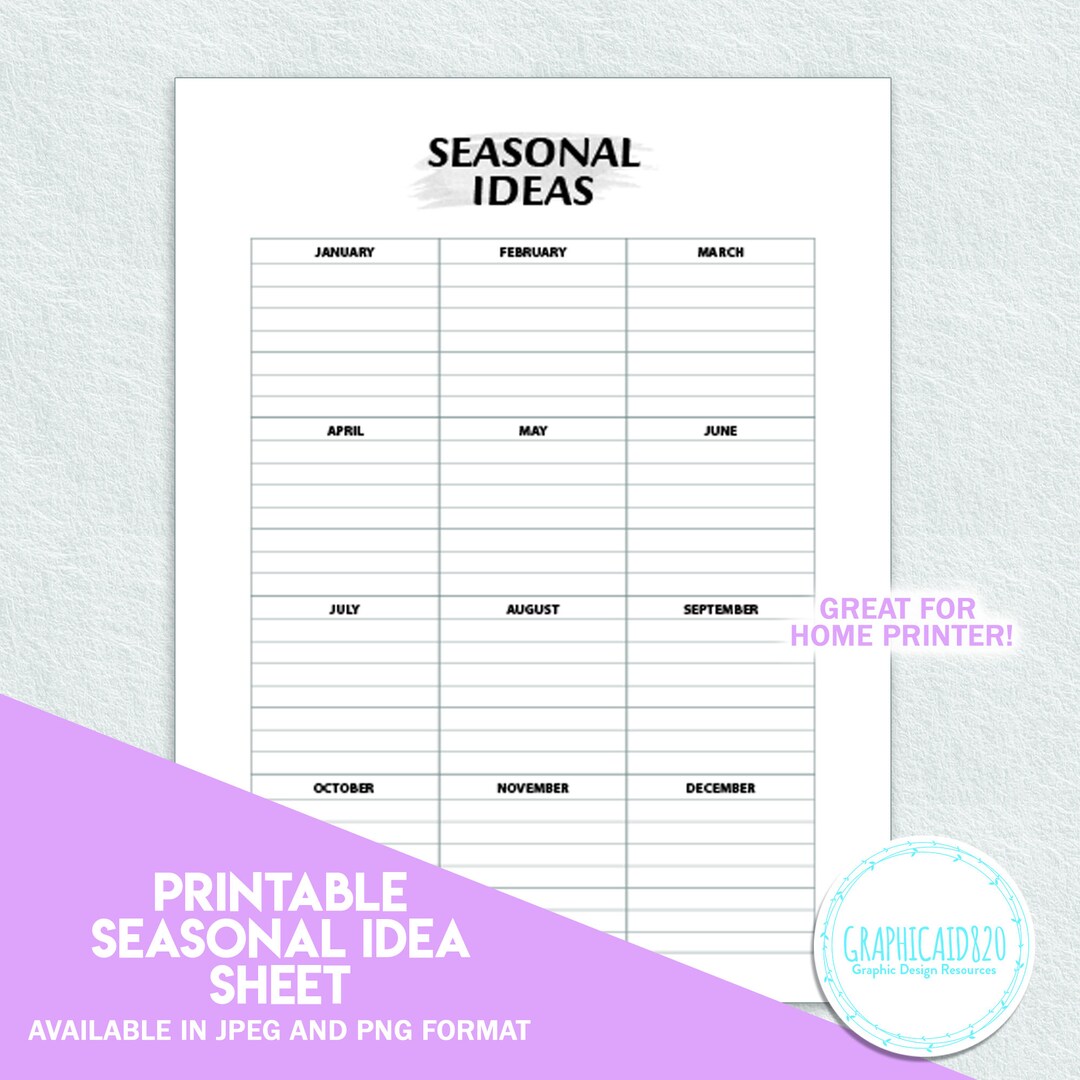 Seasonal Ideas Goal Planning Template | Simple One Sheet Printable ...