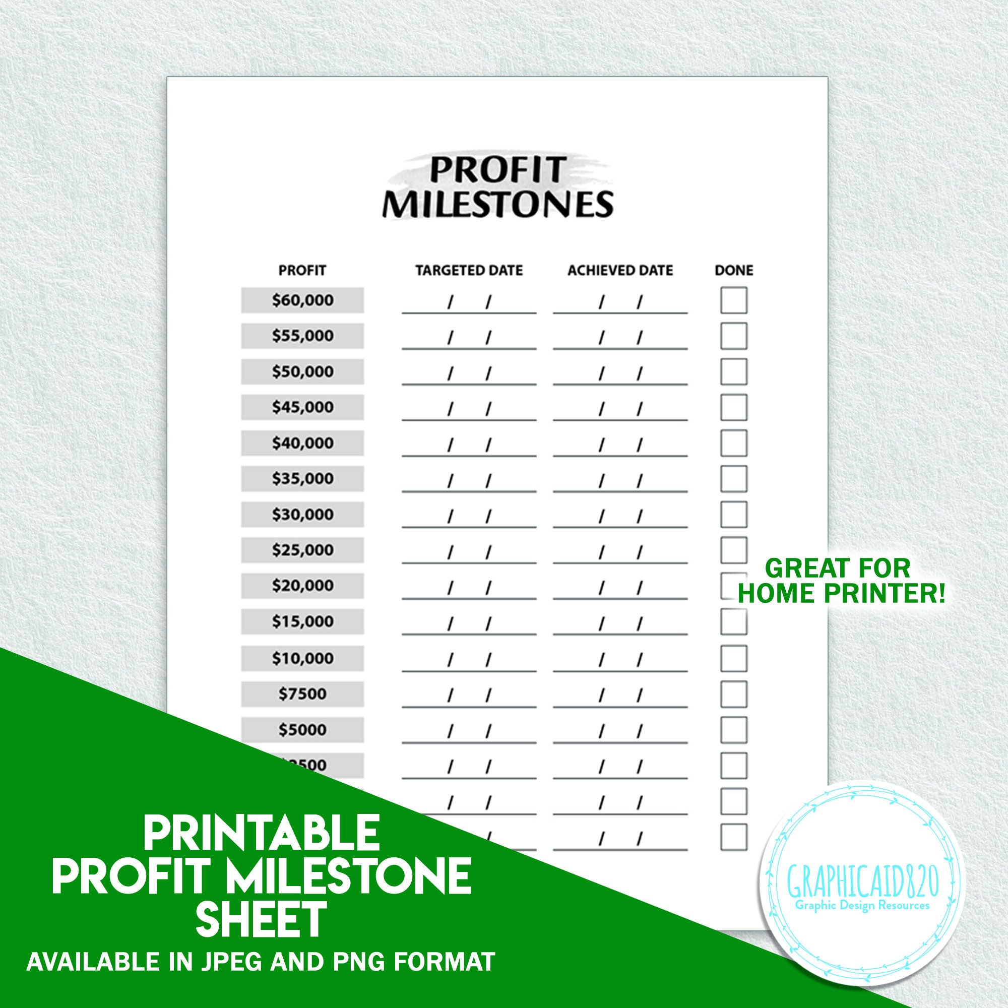 Profit Sales Template Simple One Sheet Printable Business Milestones ...